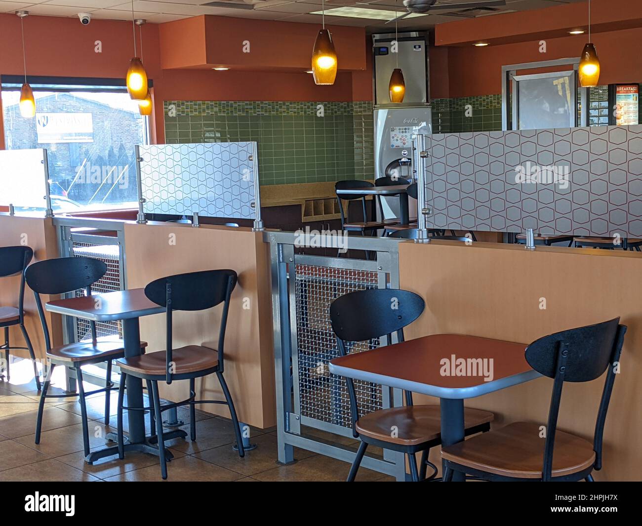 Dining area in fast food restaurant Stock Photo - Alamy