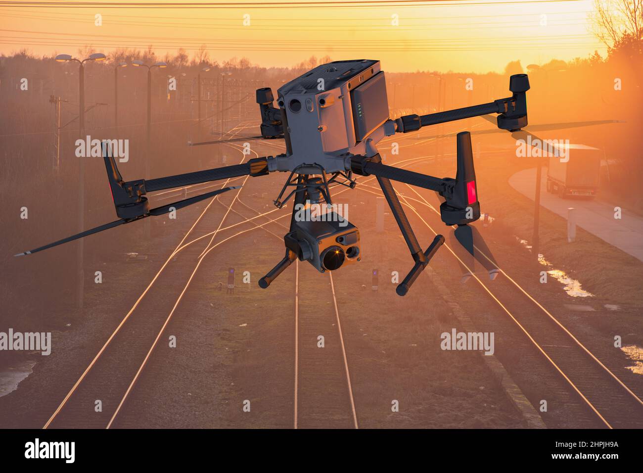 An inspection drone inspecting railroad tracks Stock Photo - Alamy