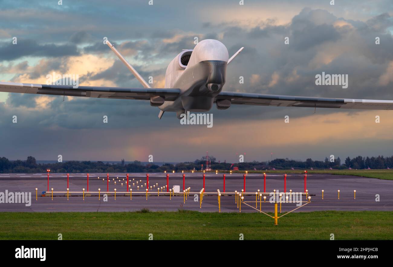 Northrop Grumman RQ-4 Global Hawk taking off from the airport Stock ...