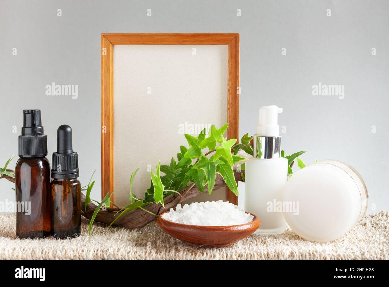 Glass cosmetic bottles, container for moisturizer sea salt. Mockup ...