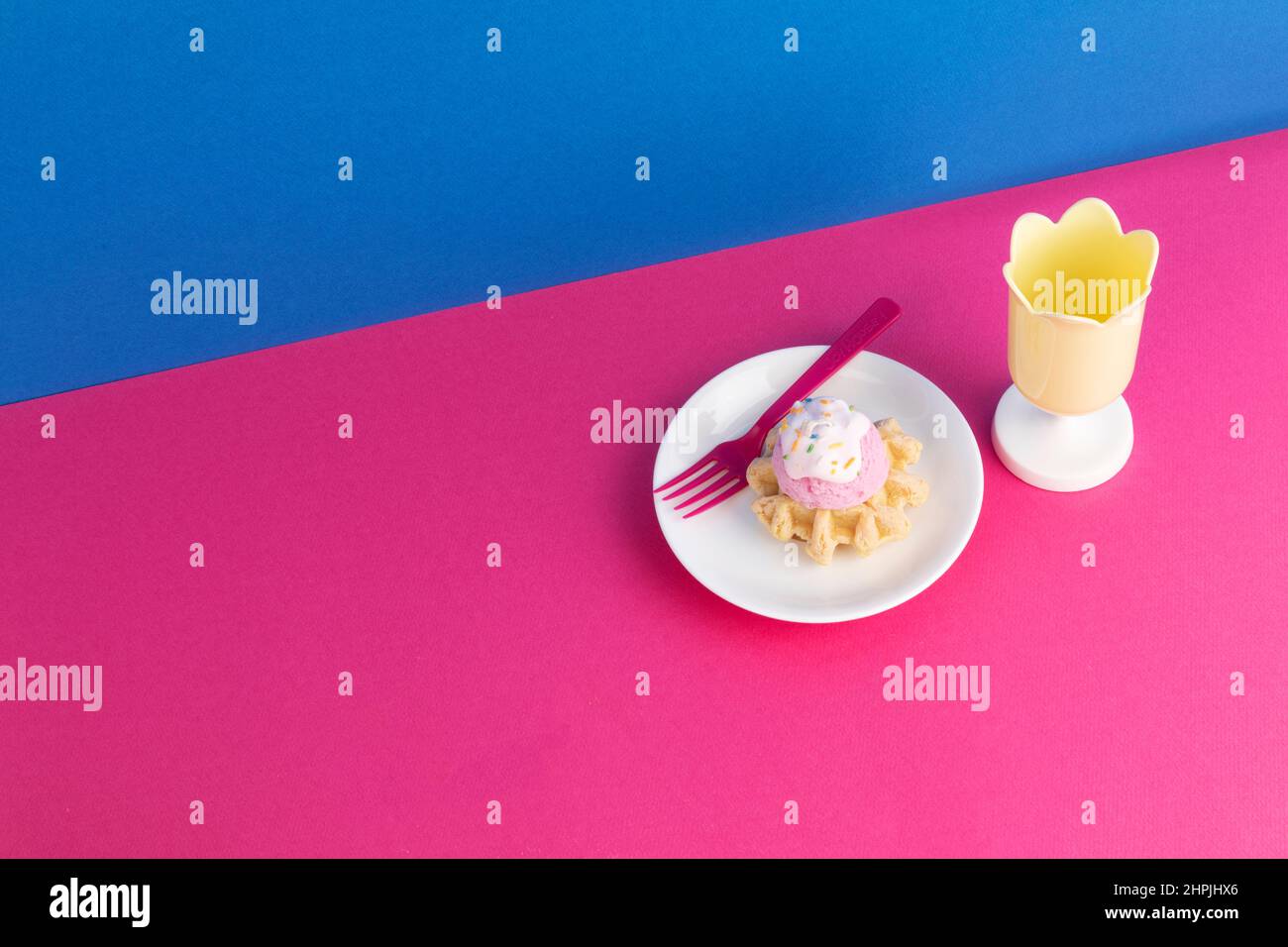 ice cream waffle and playful flower shaped cup in blue and pink ...