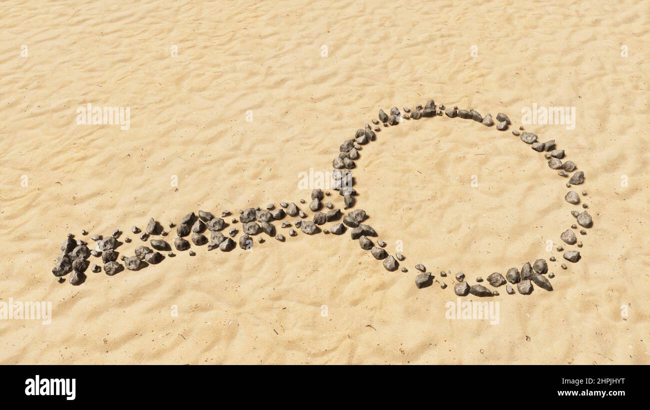 Concept conceptual stones on beach sand handmade symbol shape, golden ...