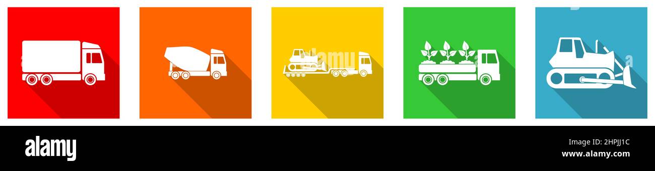 Set of colorful web flat design vehicles vector icons, transport ...