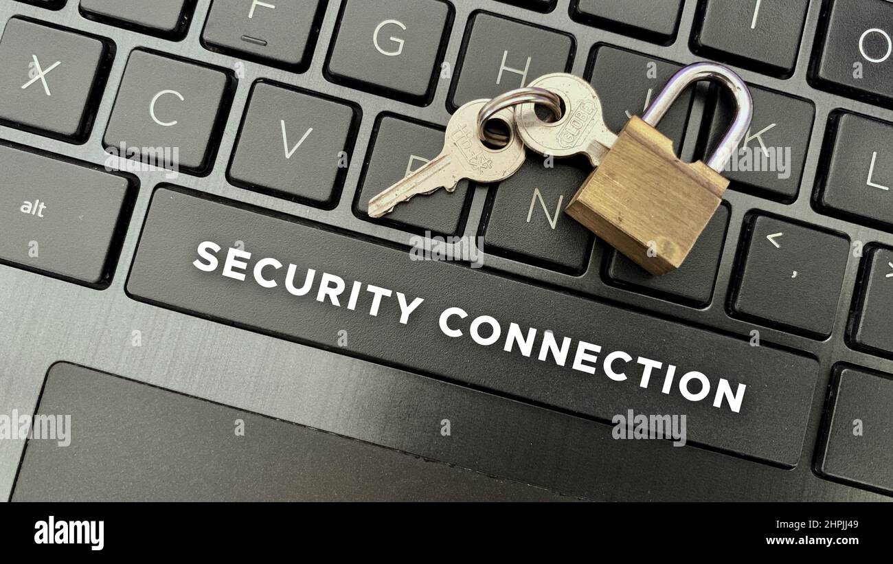 Top view of word - Security Connection with padlock background Stock ...