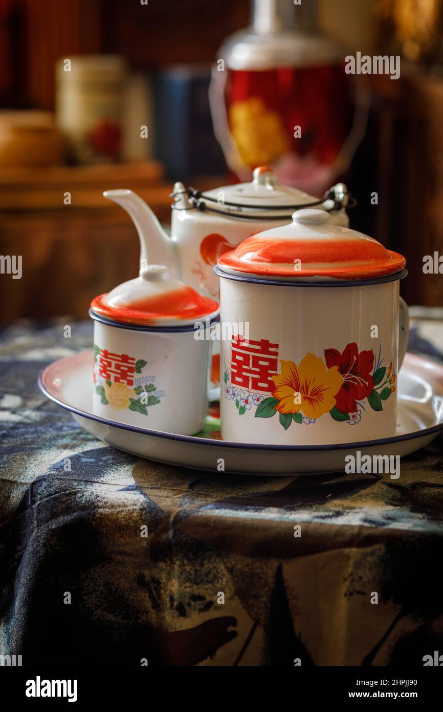 Still life enamel cup Stock Photo - Alamy