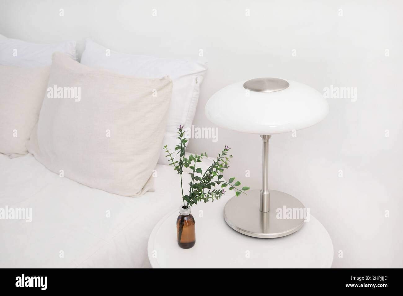 relax cozy objects and background with bedding, diffuser, lights Stock ...