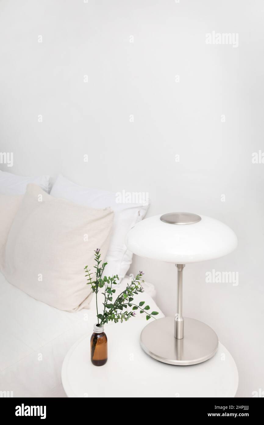 relax cozy objects and background with bedding, diffuser, lights Stock ...