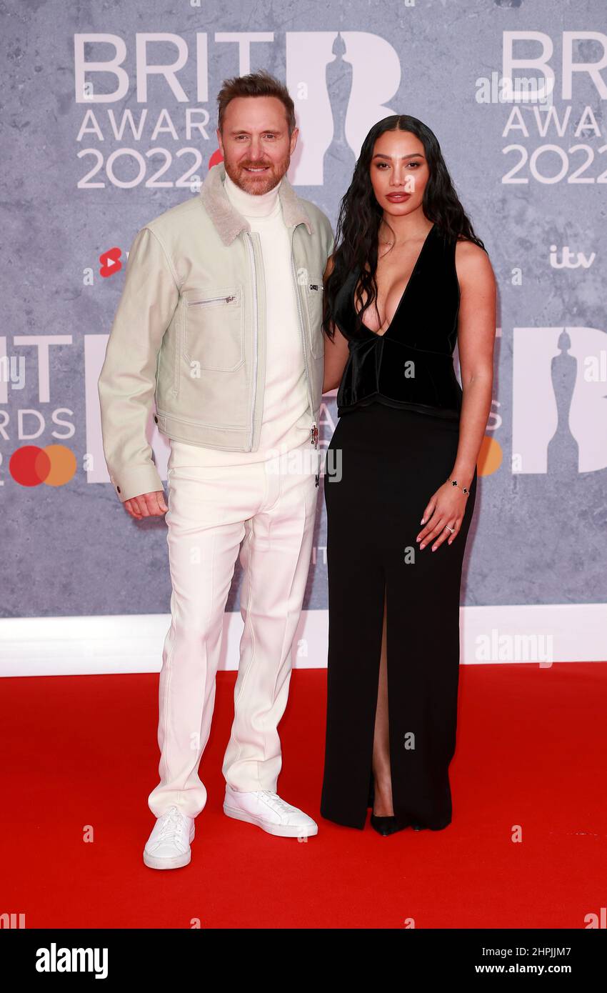 Jessica Ledon and David Guetta arrive at The BRIT Awards 2022 at The O2 ...