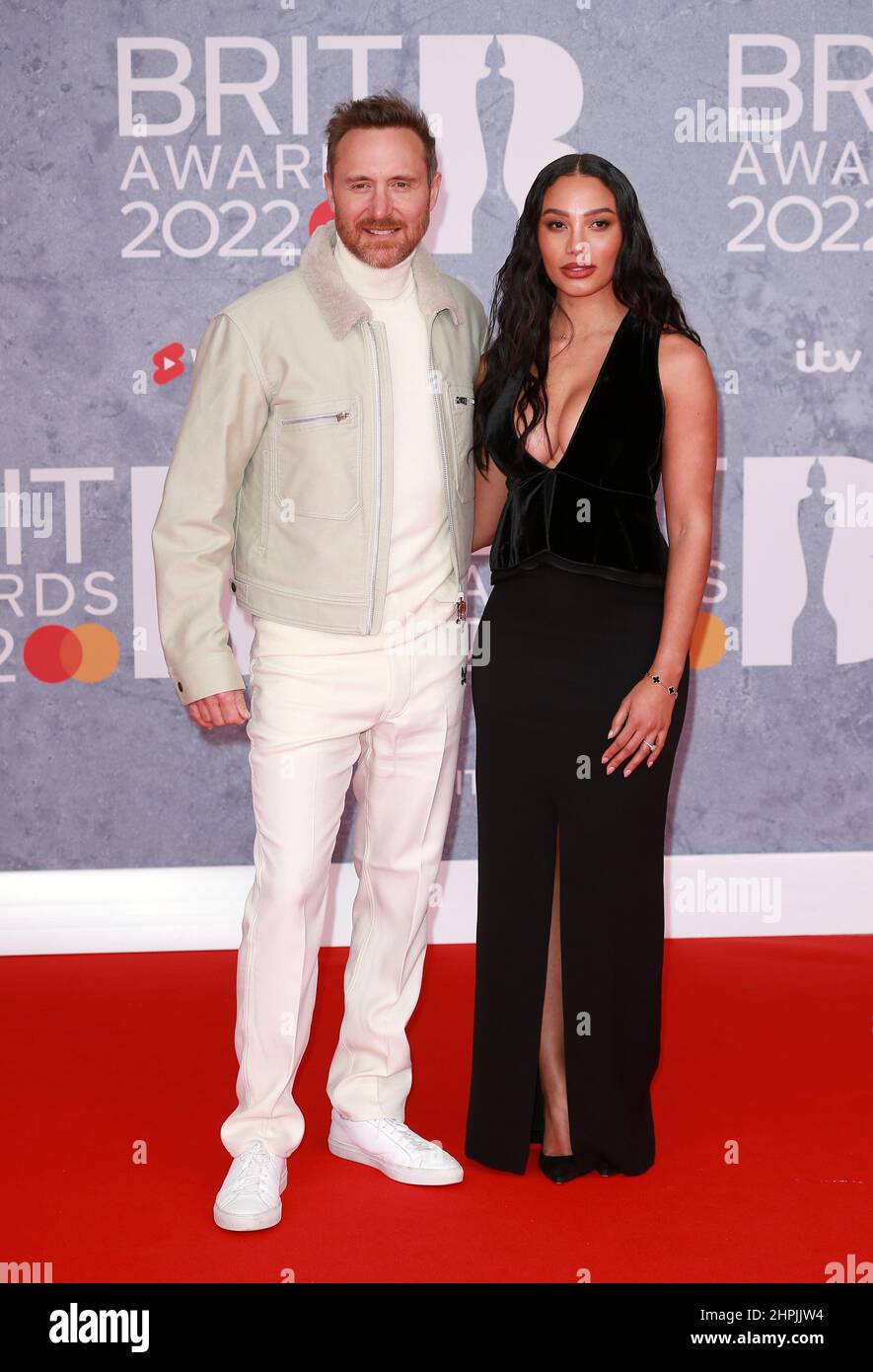 Jessica Ledon and David Guetta arrive at The BRIT Awards 2022 at The O2 ...