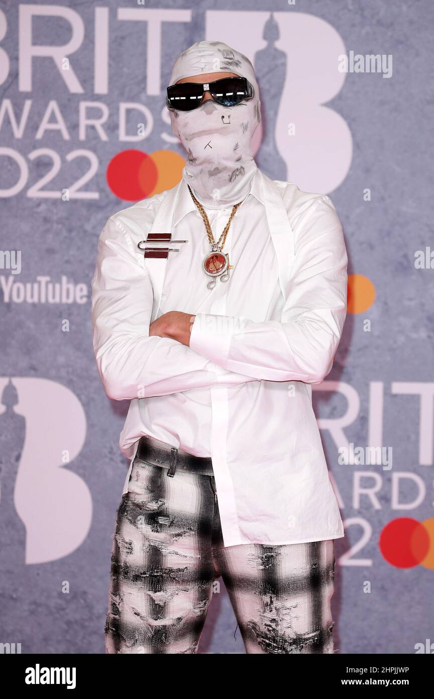 Meekz arrives at The BRIT Awards 2022 at The O2 Arena on February 8 ...