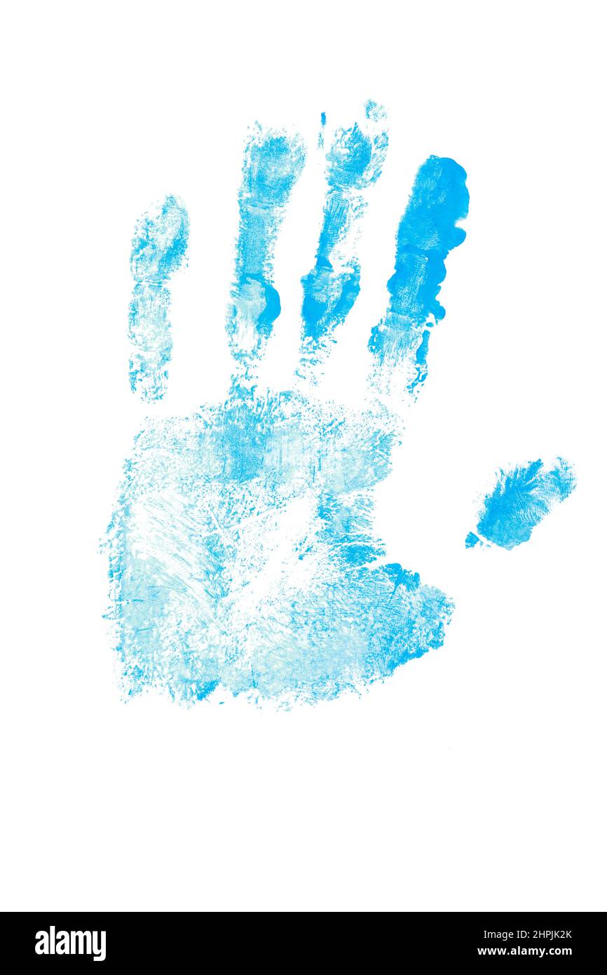 palm print isolated on a white background. blue paint. High quality ...