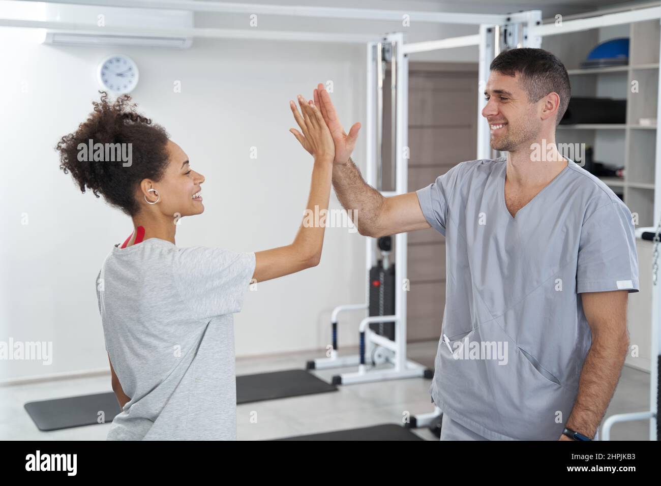 Female and doctor happy after successful workout Stock Photo - Alamy