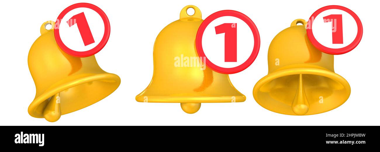 Set of notification bell icon. Set of yellow ringing bell with number ...