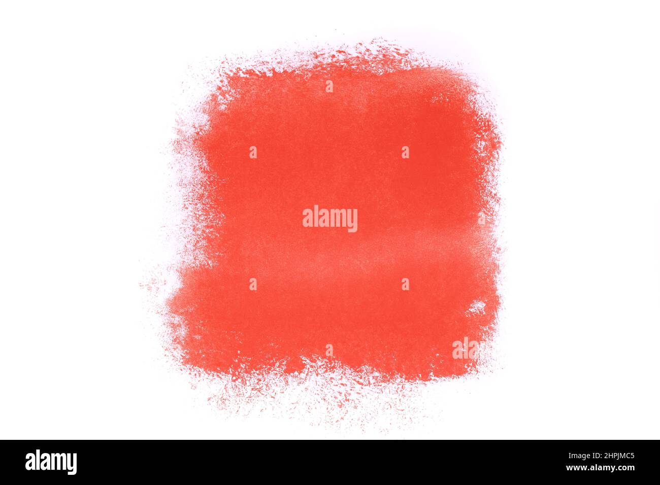 red paint applied with a roller in isolation on a white background ...