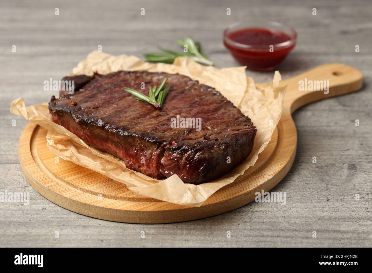 Concept of tasty food with beef steak, close up Stock Photo - Alamy