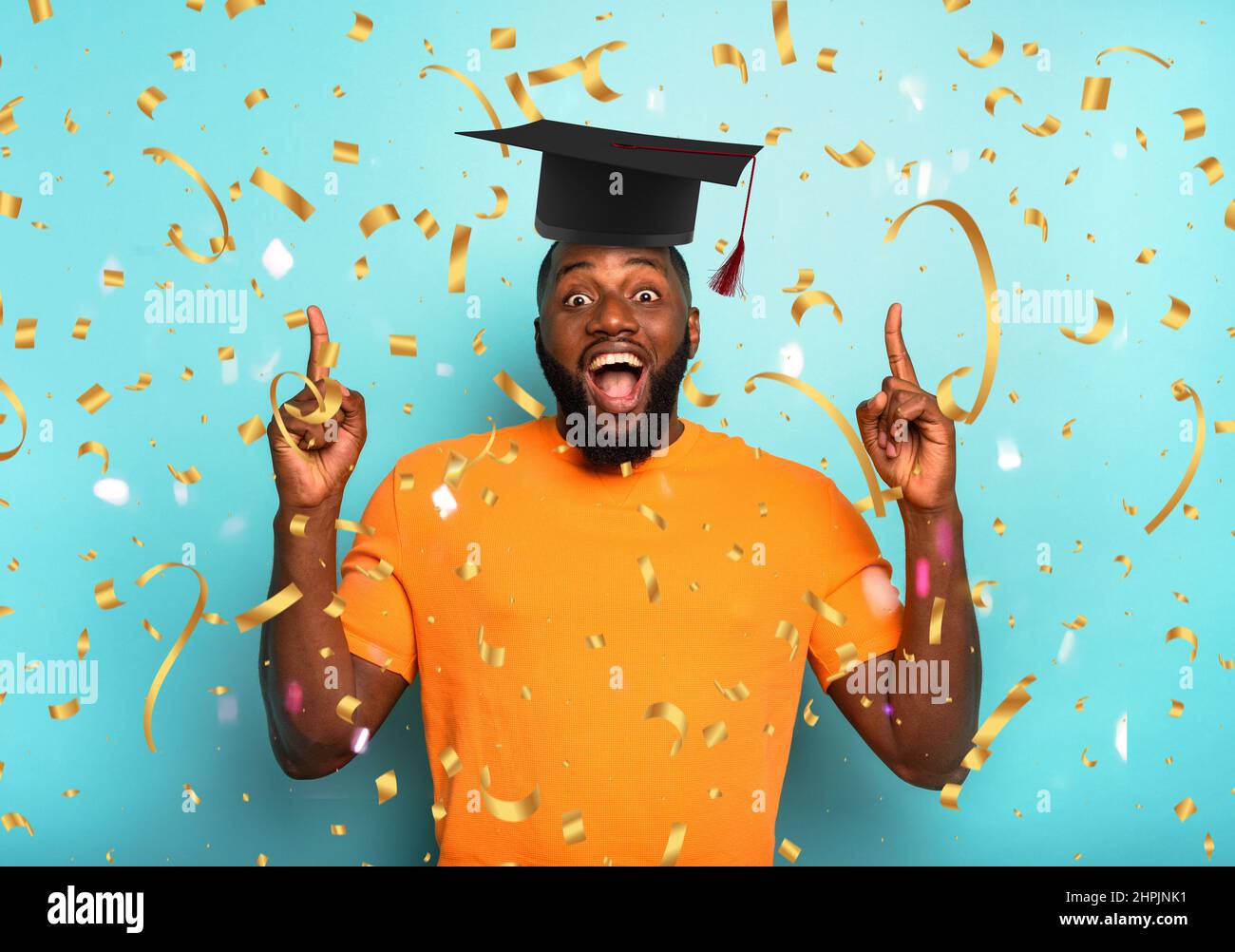 Man is happy to have achieved graduation and success in studies Stock ...