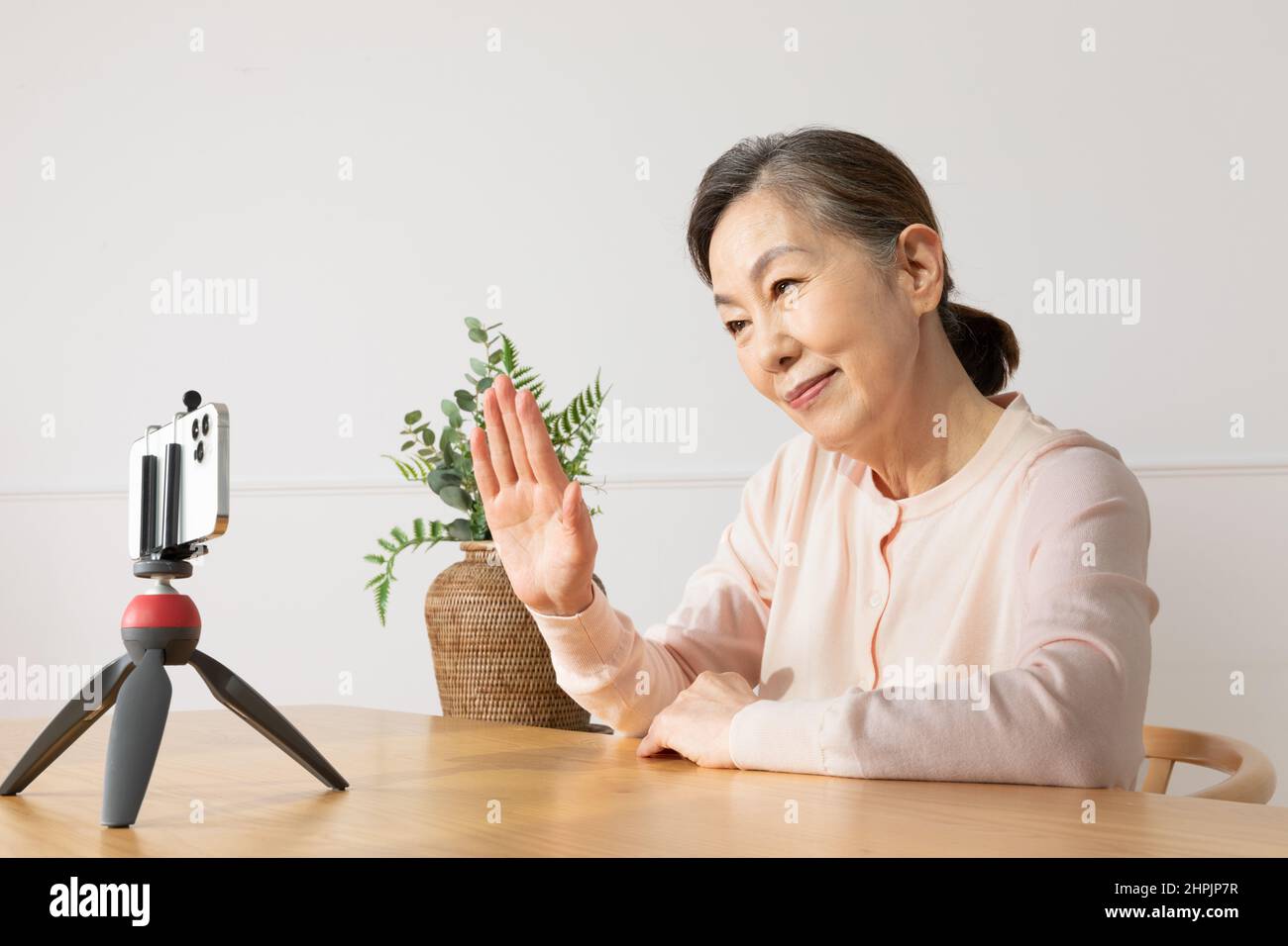 Asian Korean senior woman beauty creator, influencer, vlogger concept ...