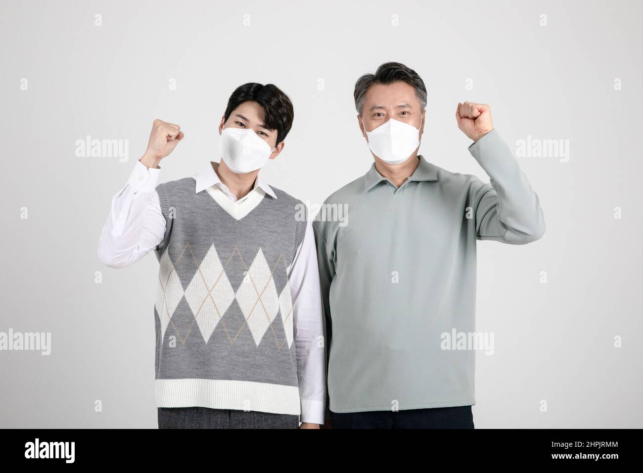 asian korean old and young two men wearing mask with motions Stock ...