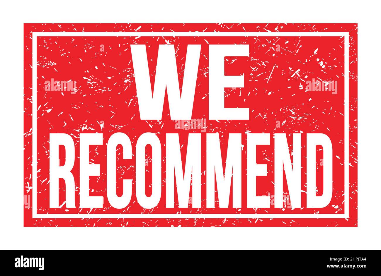 WE RECOMMEND, words written on red rectangle stamp sign Stock Photo - Alamy