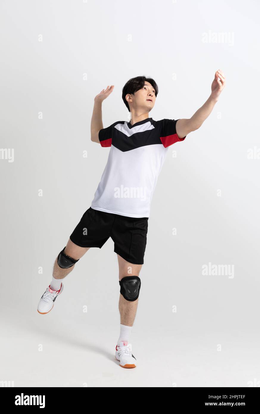 volleyball sports player, asian korean man with spike, spiking attack ...