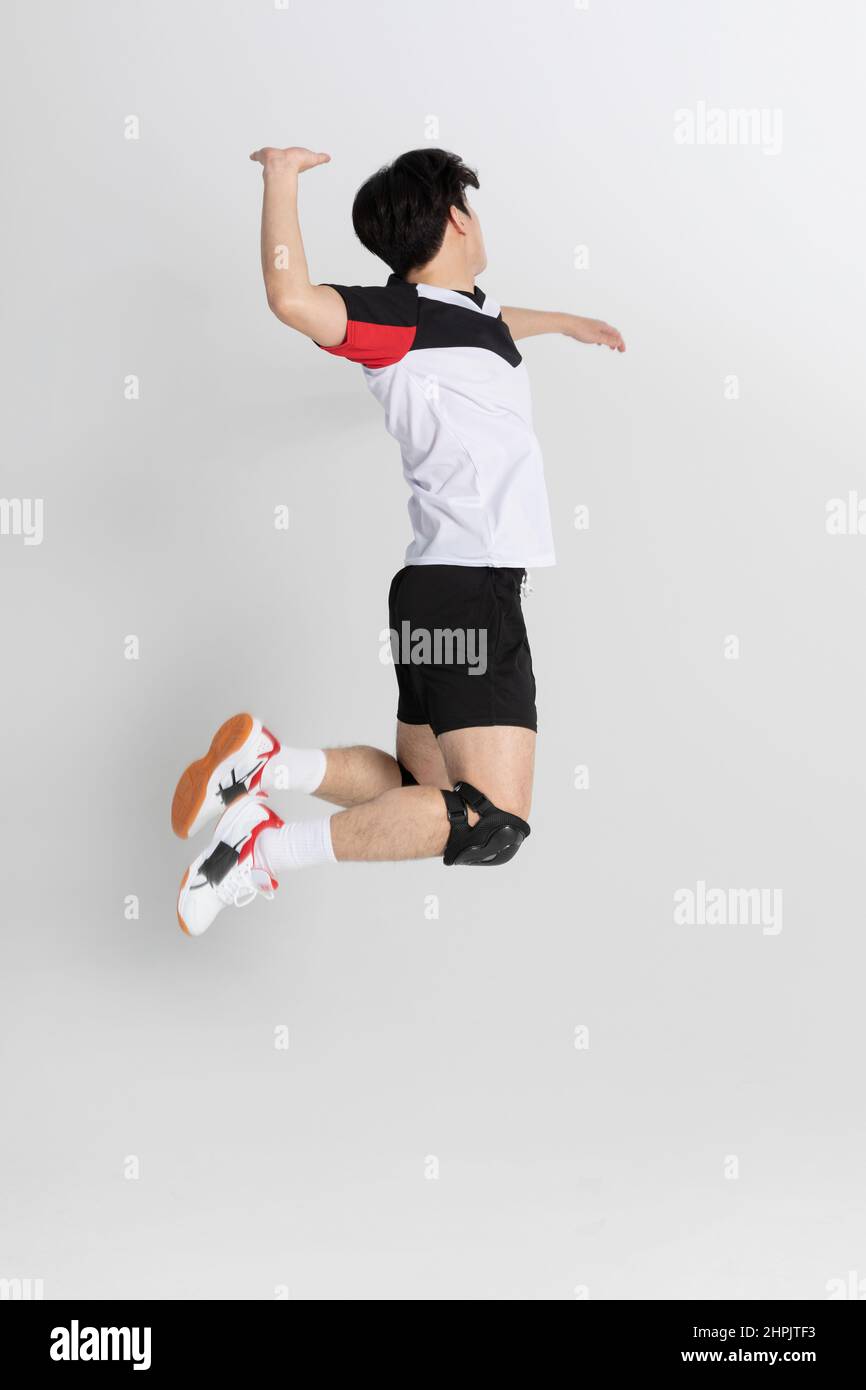 volleyball sports player, asian korean man with spike, spiking attack ...