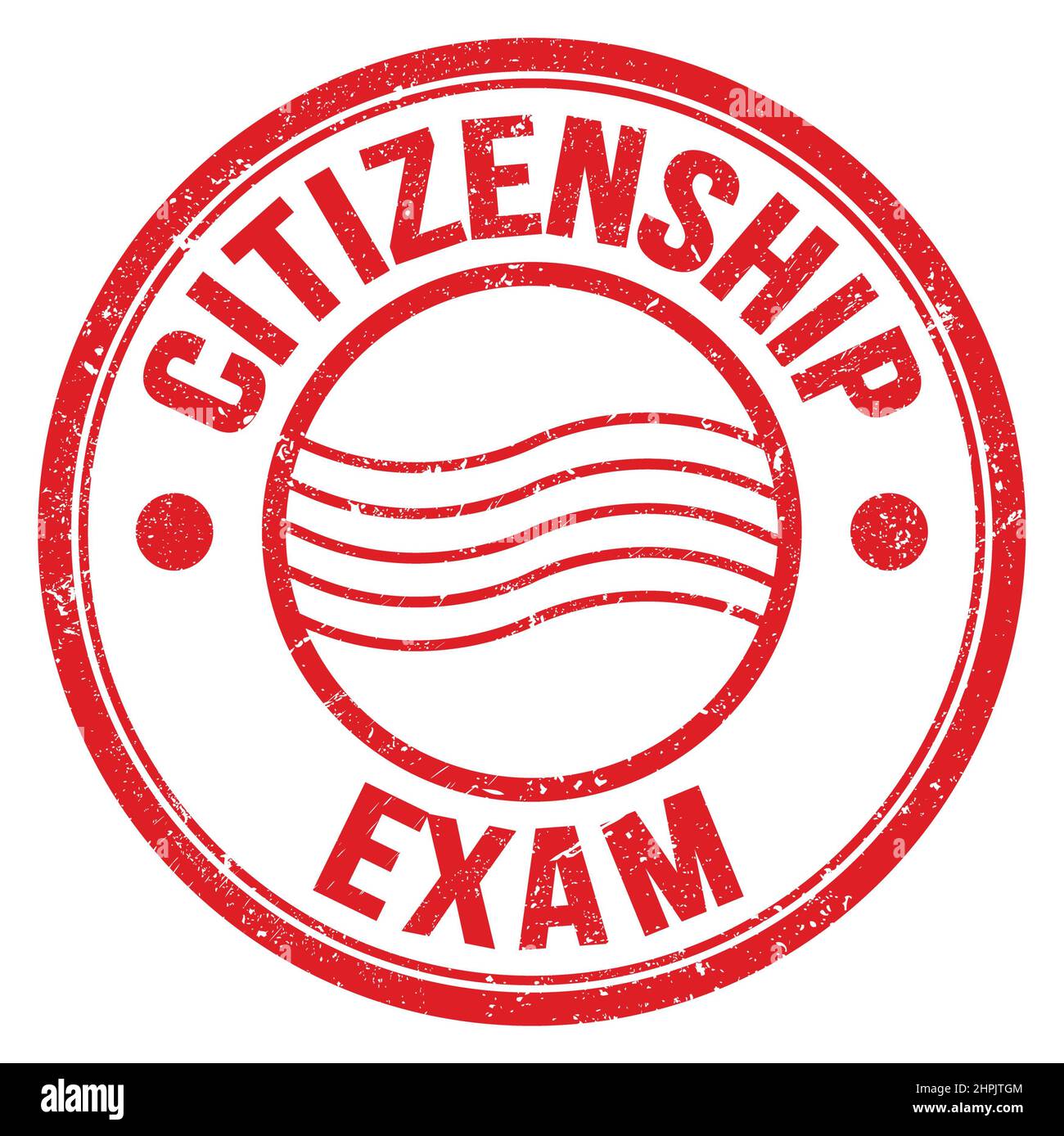 CITIZENSHIP EXAM text written on red round postal stamp sign Stock ...