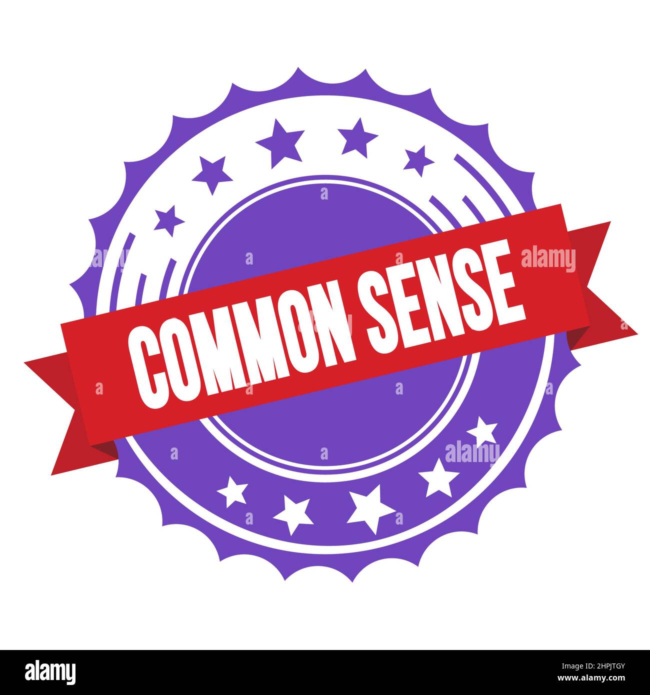COMMON SENSE text on red violet ribbon badge stamp Stock Photo - Alamy