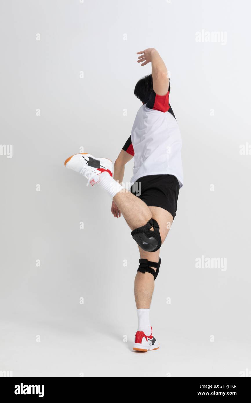 volleyball sports player, asian korean man with spike, spiking attack ...