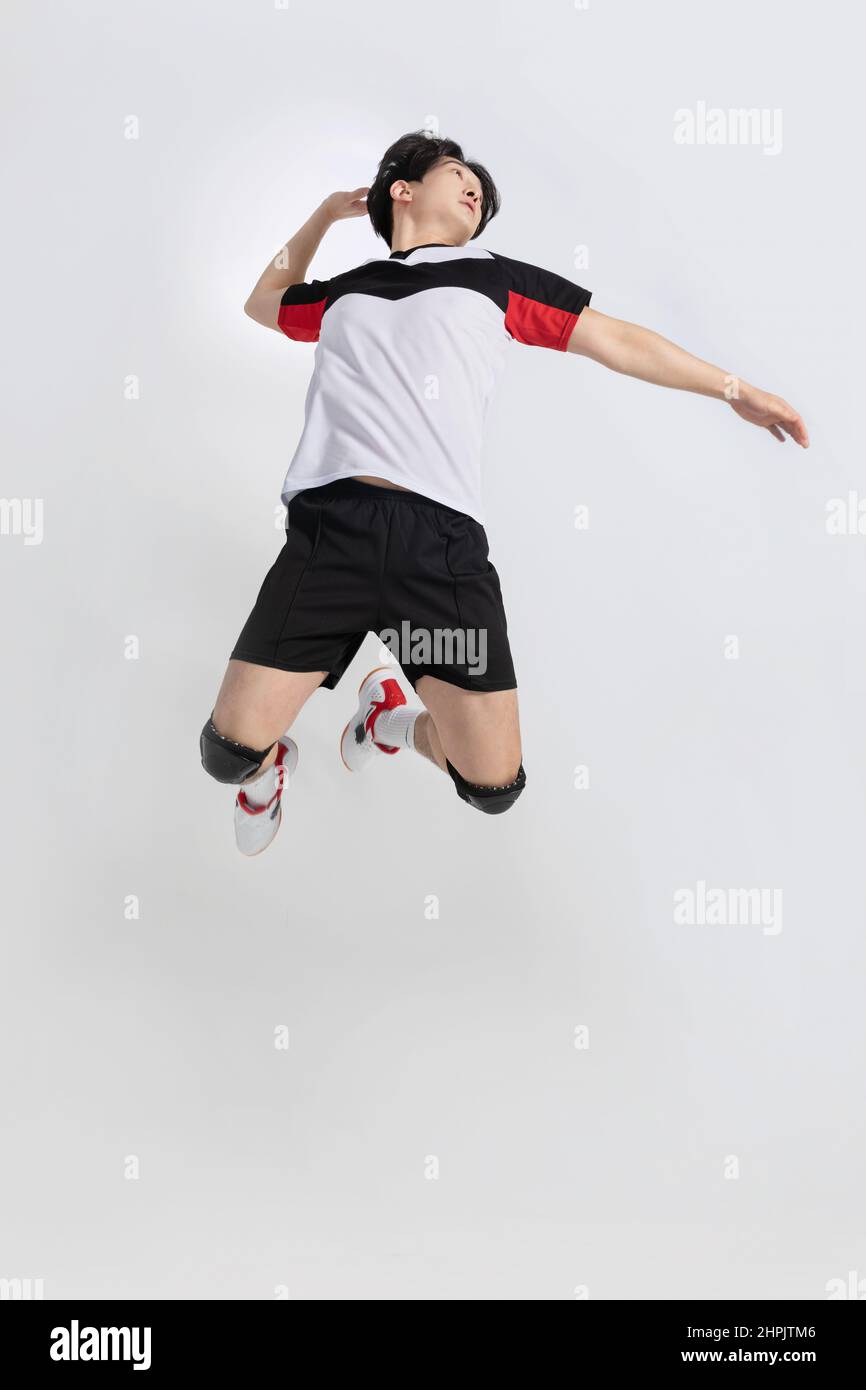 volleyball sports player, asian korean man with spike, spiking attack ...
