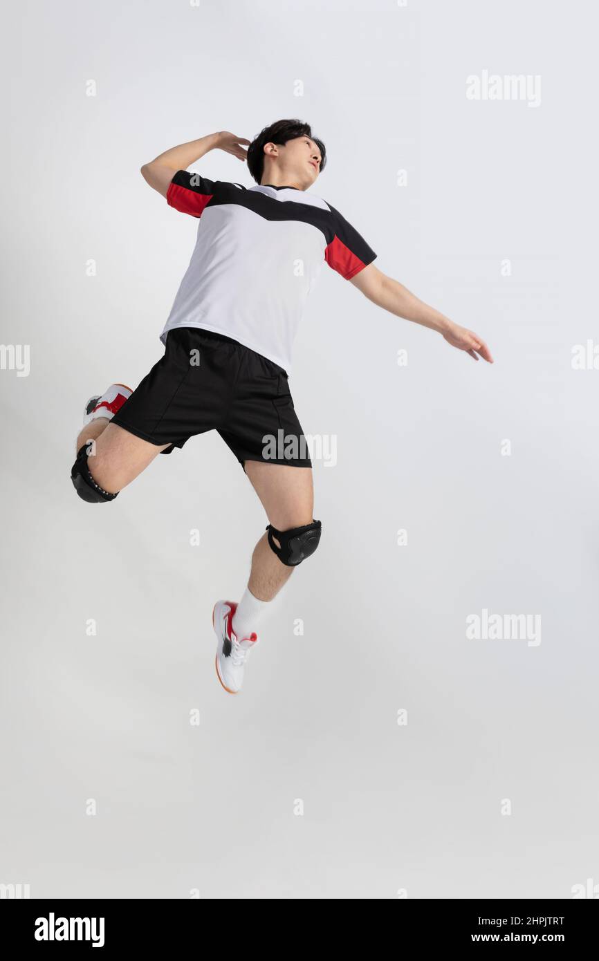 volleyball sports player, asian korean man with spike, spiking attack ...