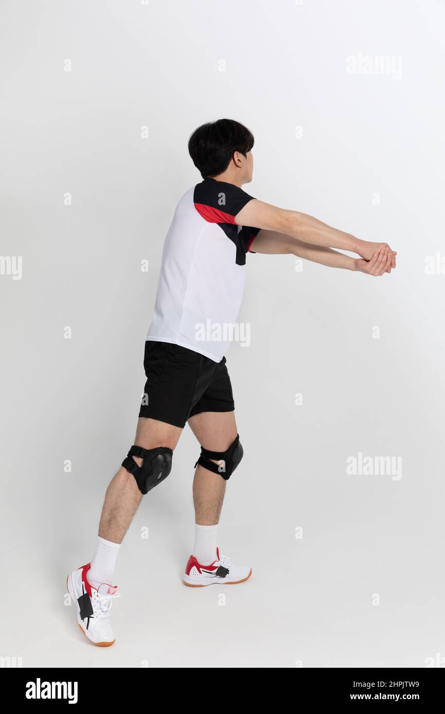 volleyball sports player, asian korean man with toss, tossing motion ...