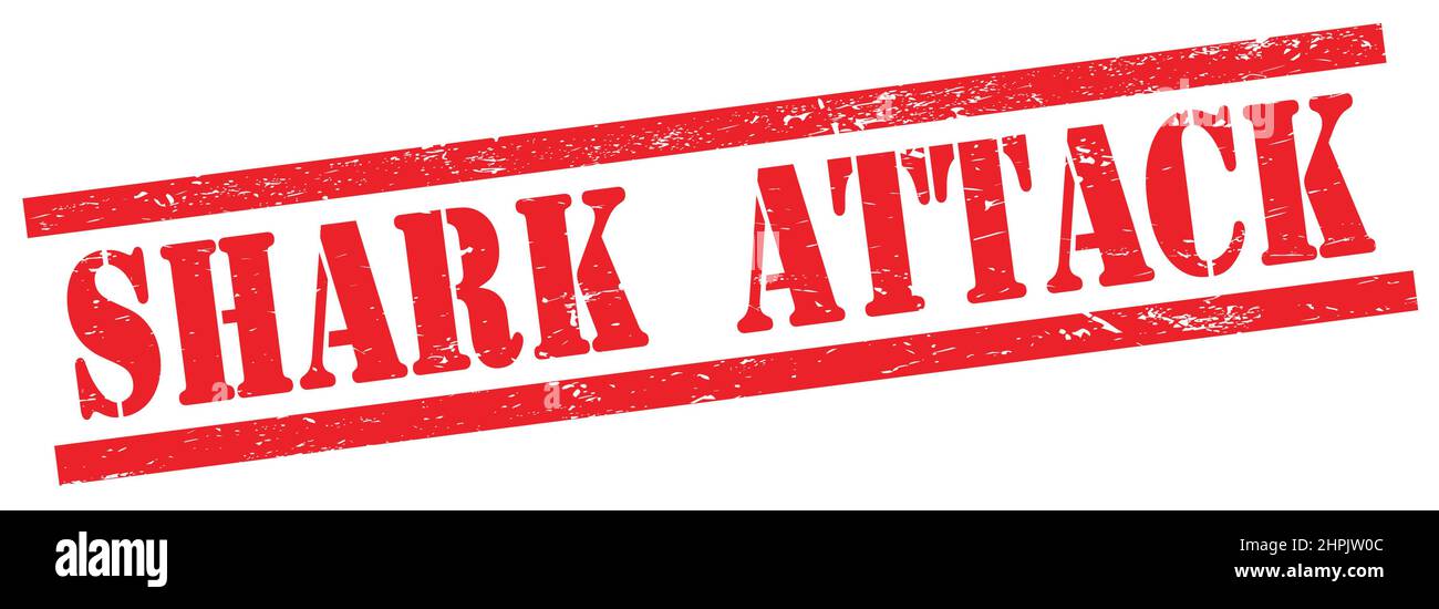 SHARK ATTACK text on red grungy rectangle vintage stamp Stock Photo - Alamy