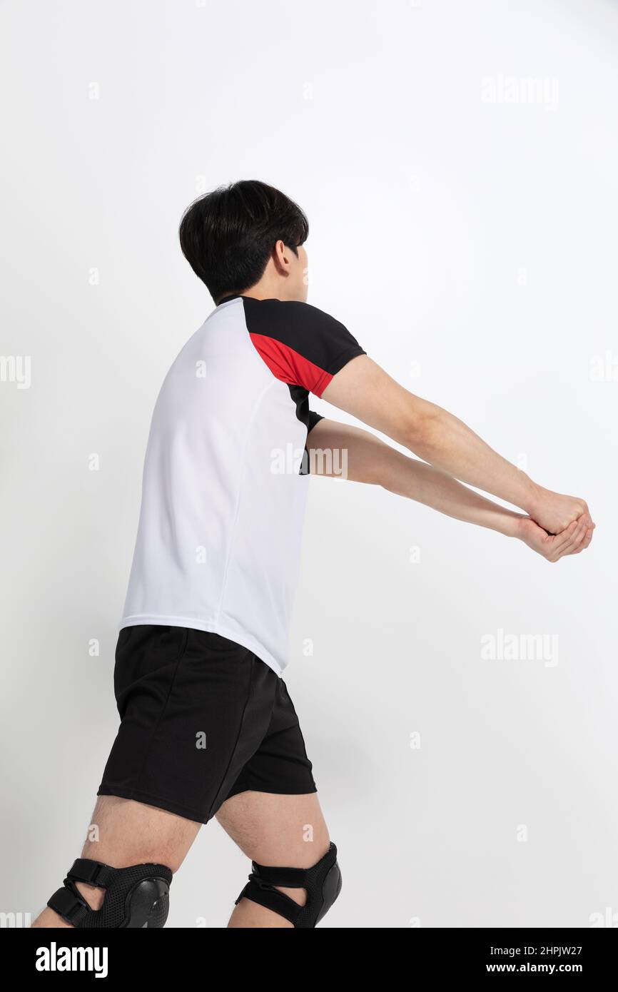 volleyball sports player, asian korean man with toss, tossing motion ...