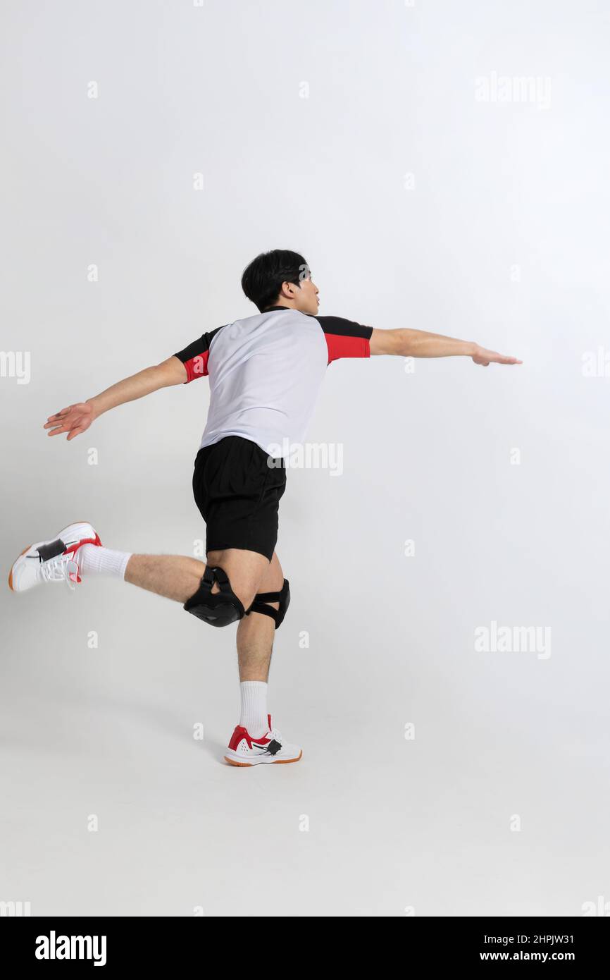 volleyball sports player, asian korean man with spike, spiking attack ...