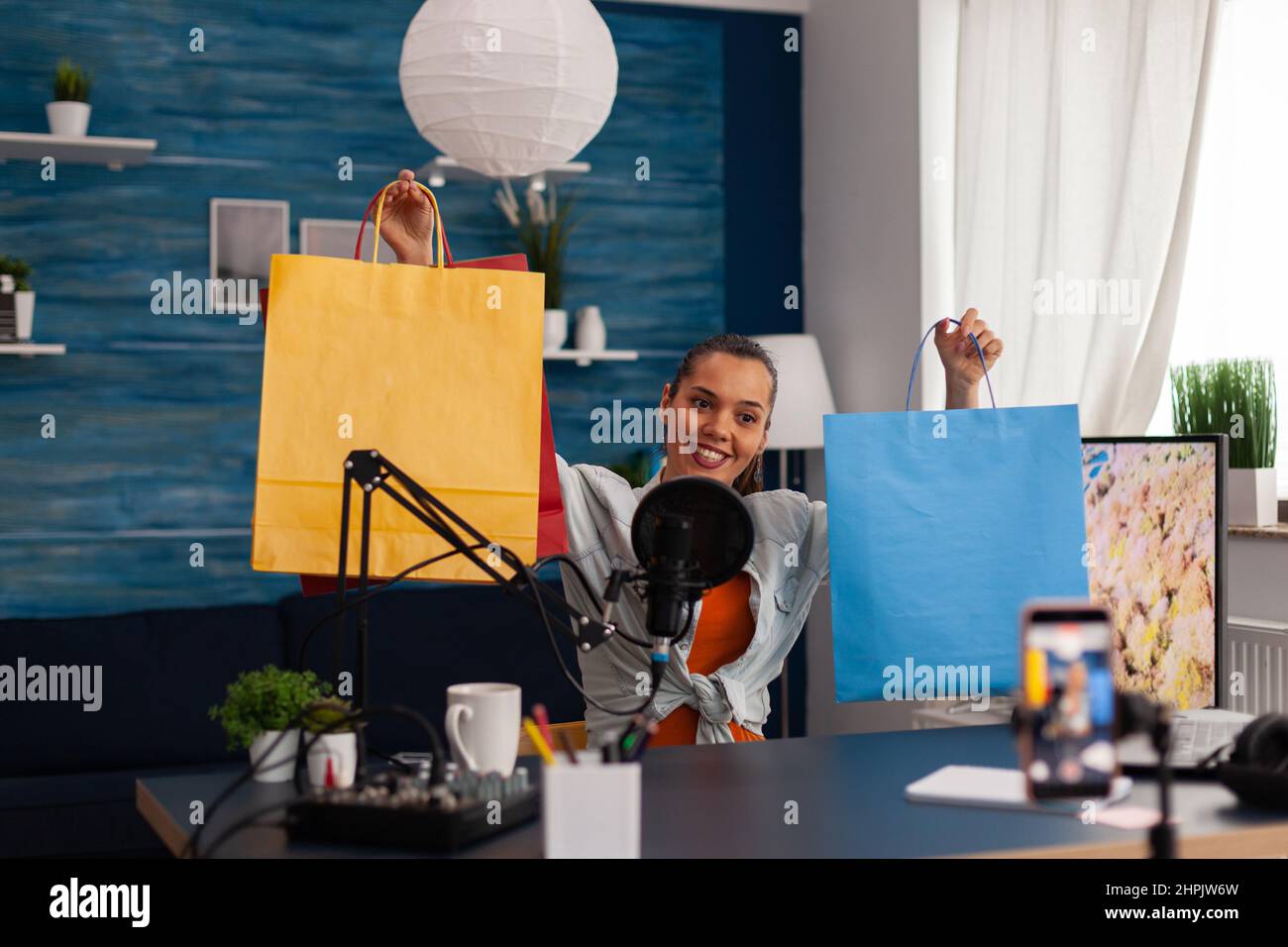 Influencer recording giveaway hi-res stock photography and images - Alamy