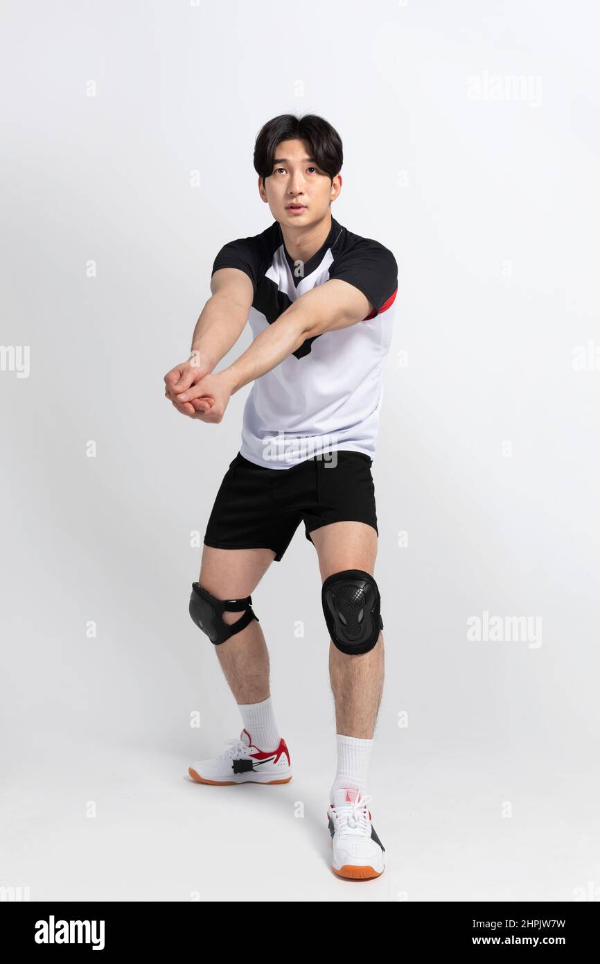 volleyball sports player, asian korean man with toss, tossing motion ...