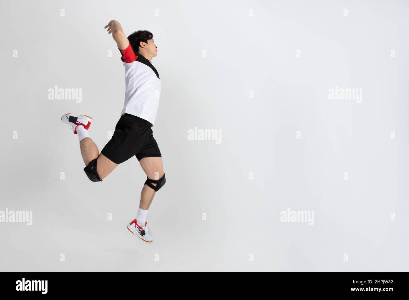 volleyball sports player, asian korean man with spike, spiking attack ...