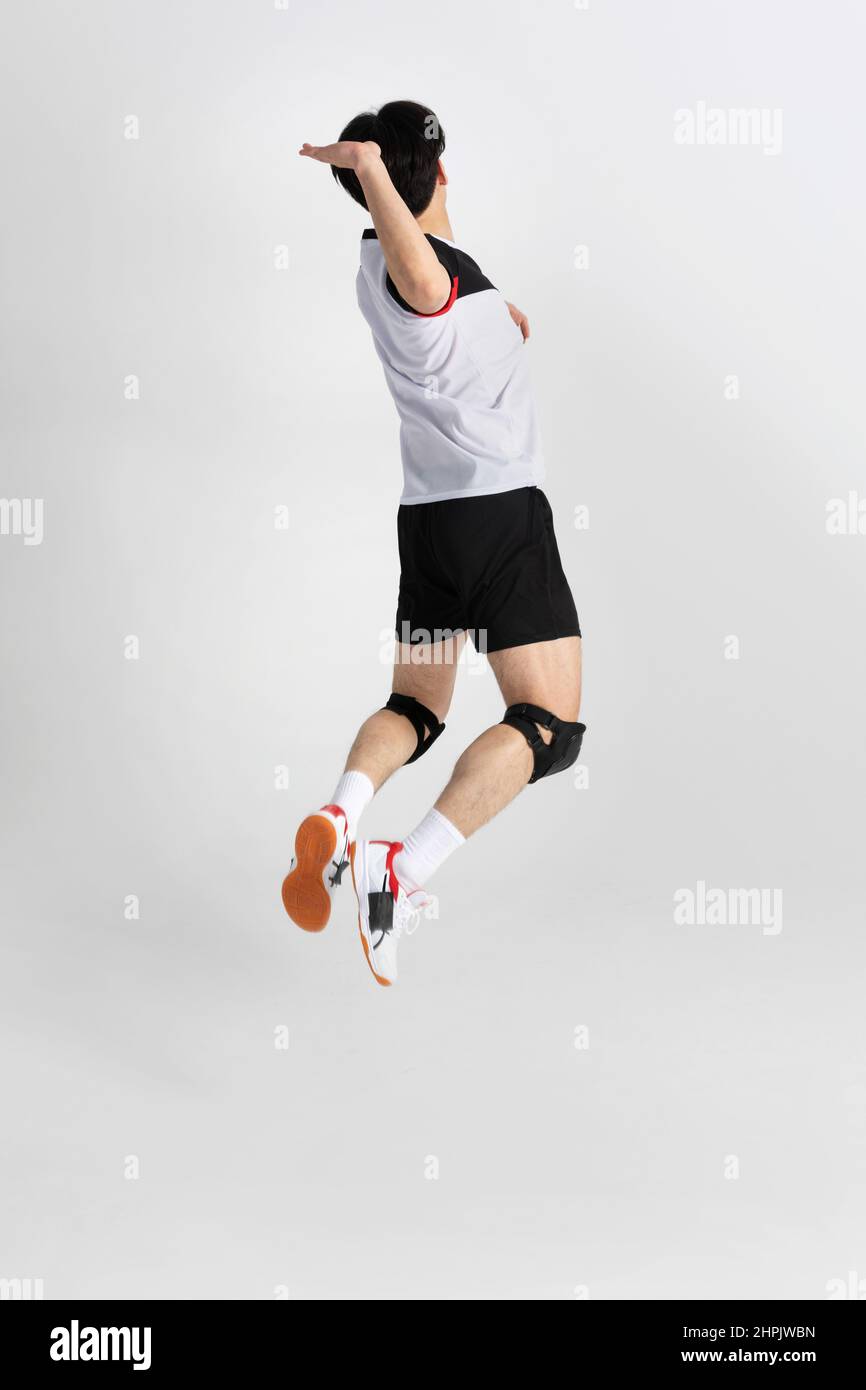 volleyball sports player, asian korean man with spike, spiking attack ...