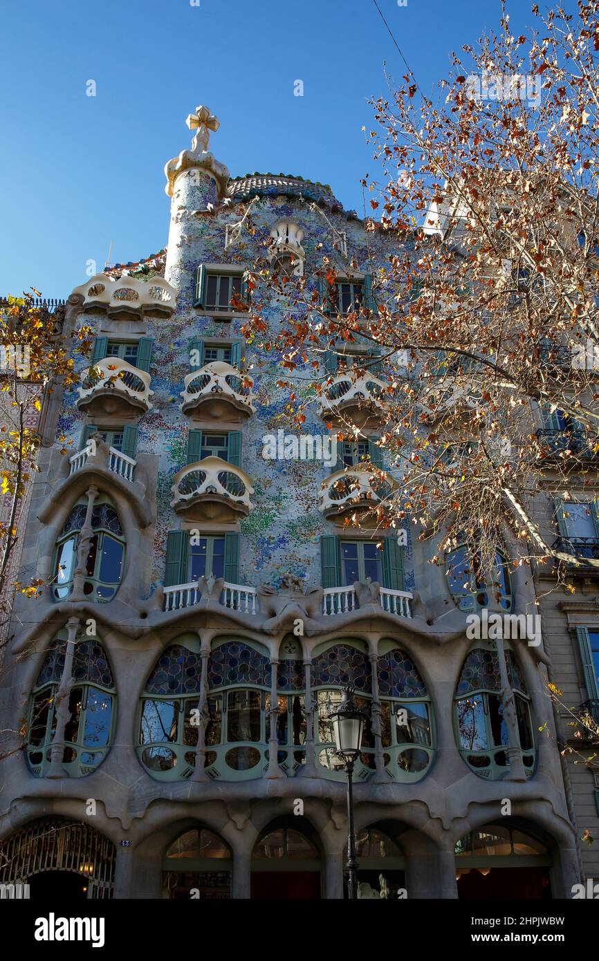 The facade of the Casa Battlo (house of bones) designed by Antoni Gaudi ...