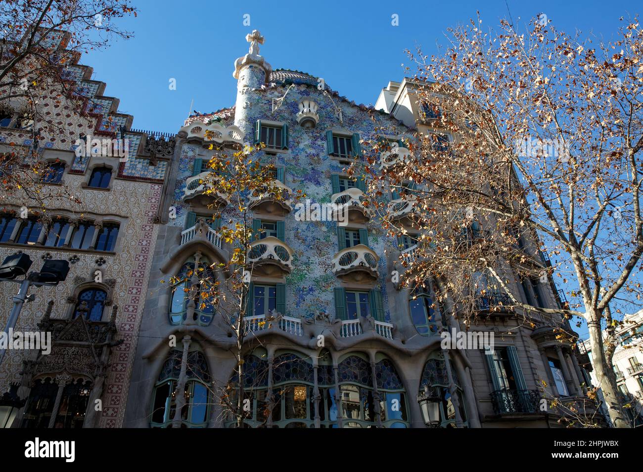 The facade of the Casa Battlo (house of bones) designed by Antoni Gaudi ...