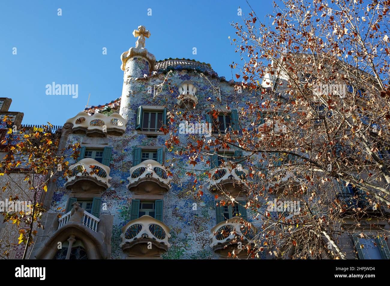 The facade of the Casa Battlo (house of bones) designed by Antoni Gaudi ...