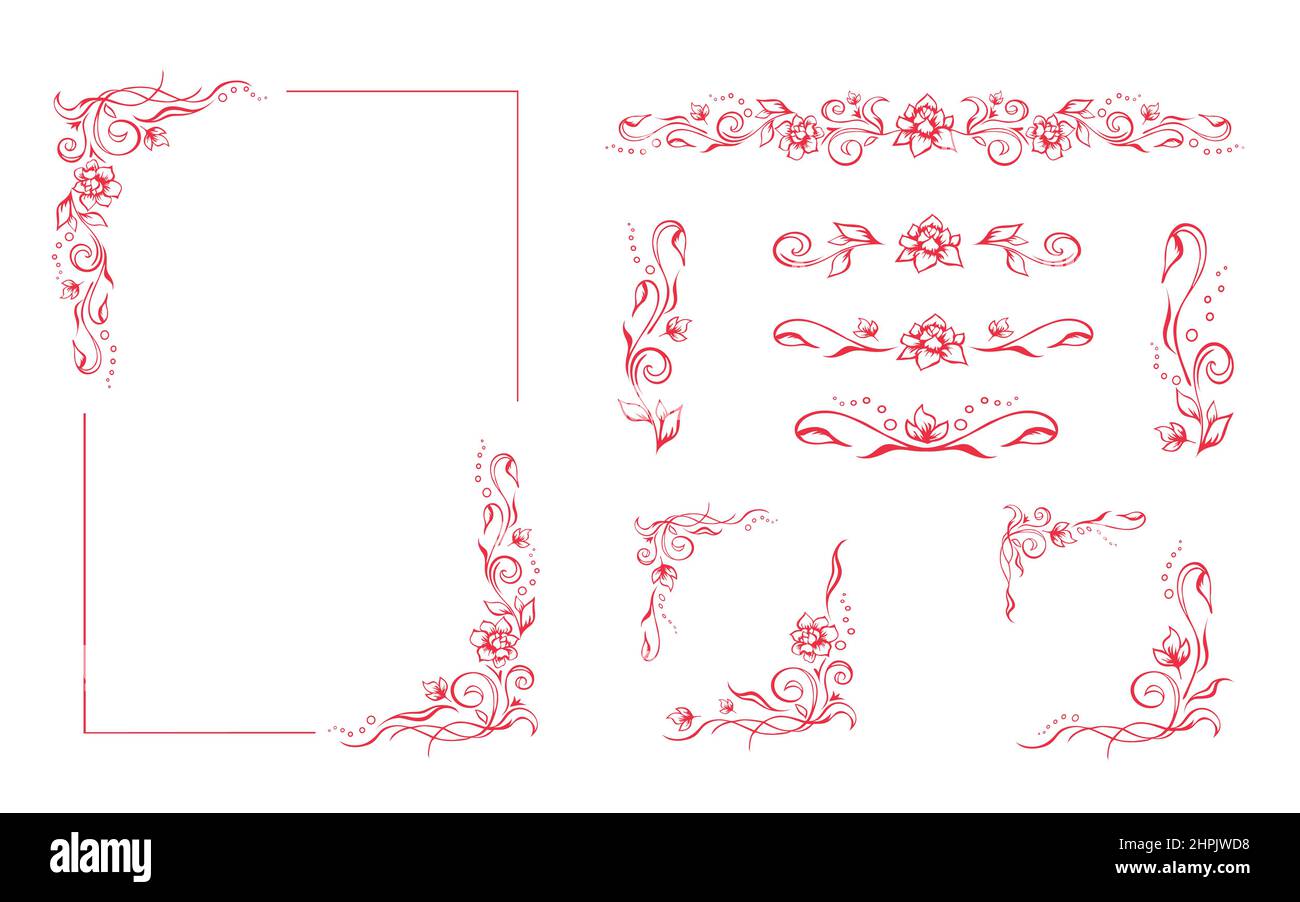 Elegant floral frame with roses and flourishes. Collection of vintage ...