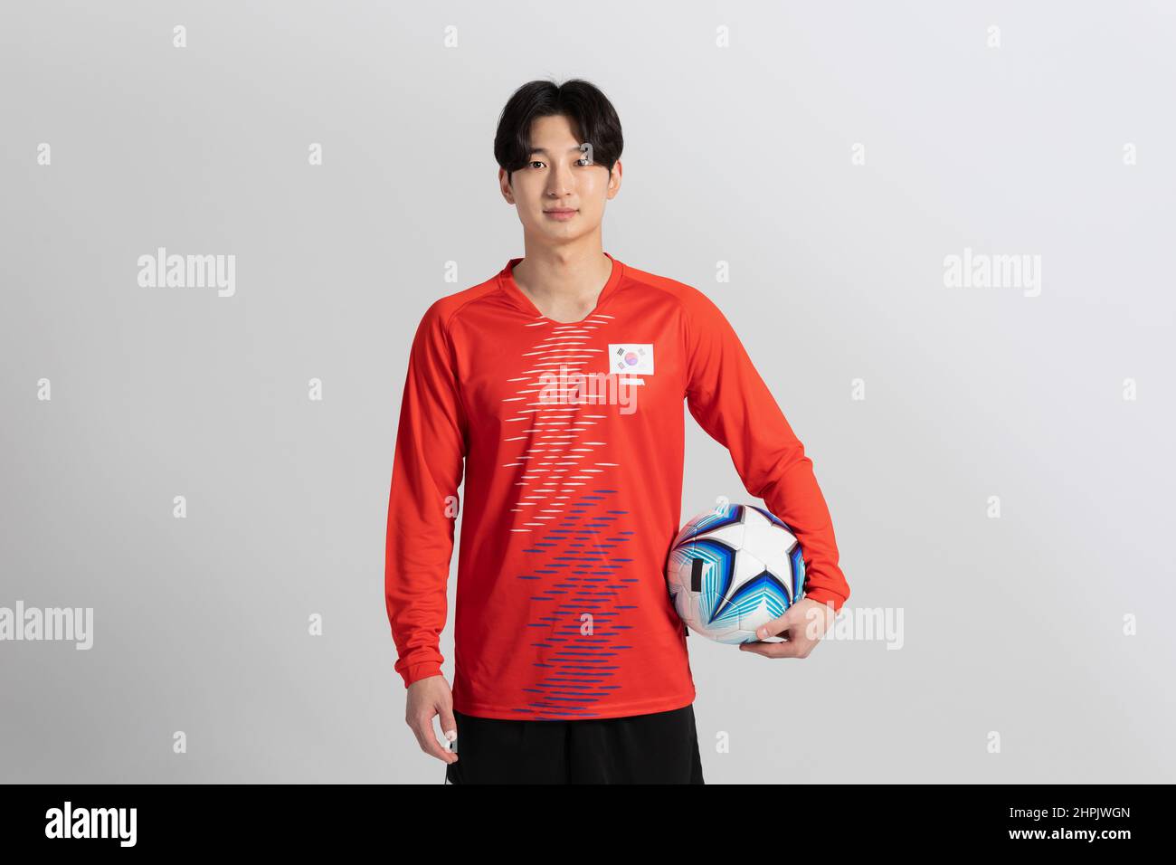 soccer football sports player, asian korean man with motions in studio ...