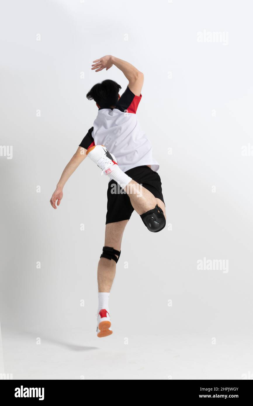 volleyball sports player, asian korean man with spike, spiking attack ...