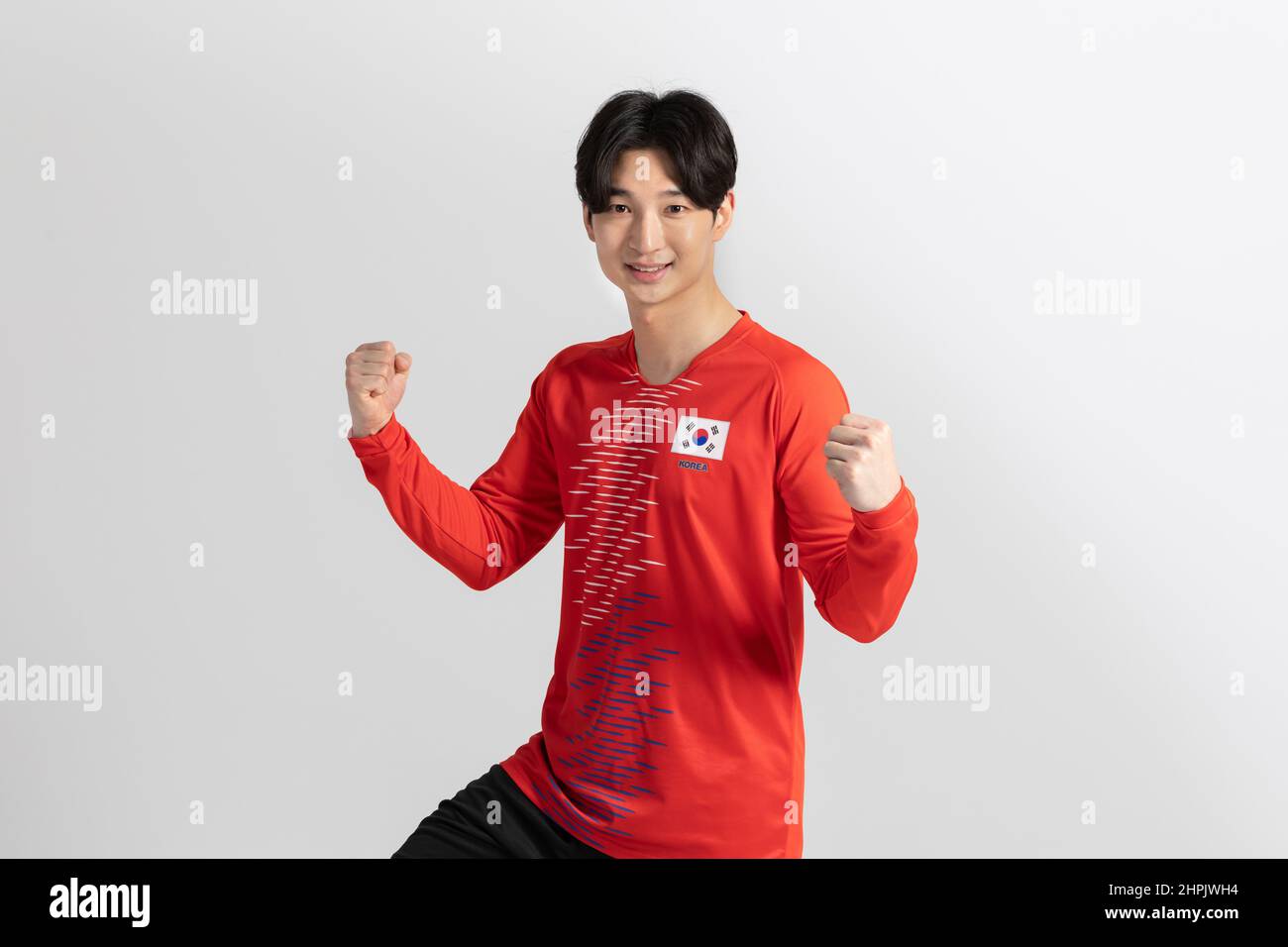 soccer football sports player, asian korean man with motions in studio ...