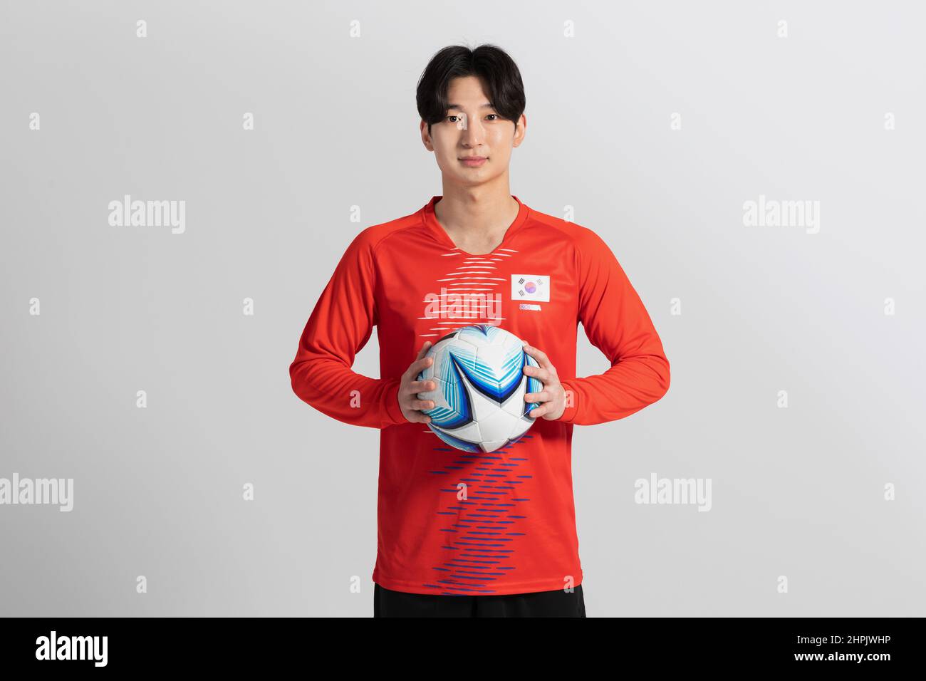 soccer football sports player, asian korean man with motions in studio ...