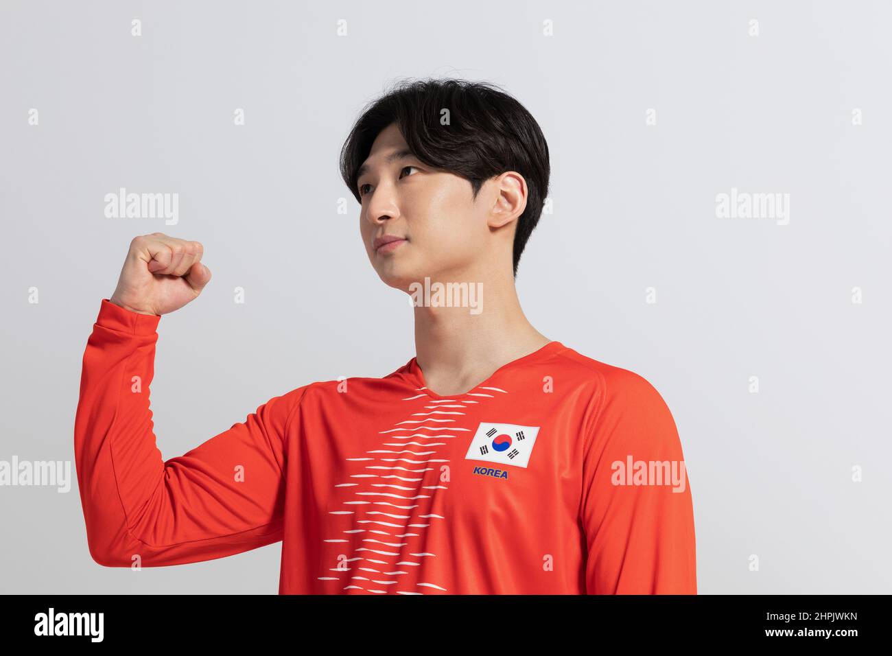 soccer football sports player, asian korean man with motions in studio ...