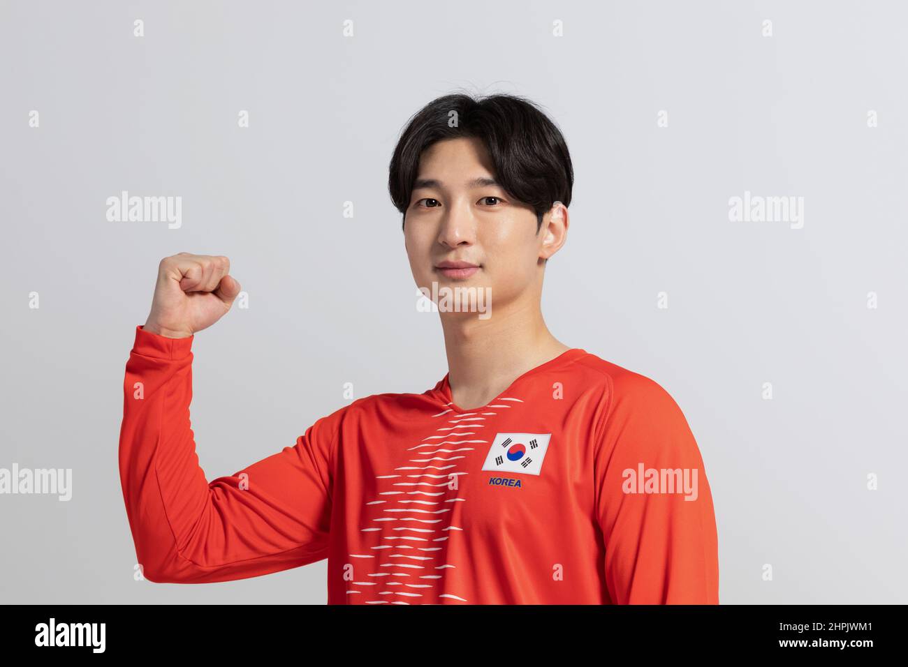 soccer football sports player, asian korean man with motions in studio ...