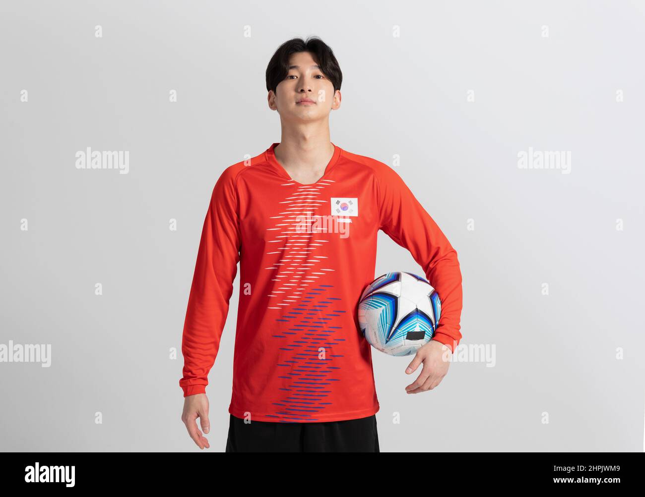 soccer football sports player, asian korean man with motions in studio ...