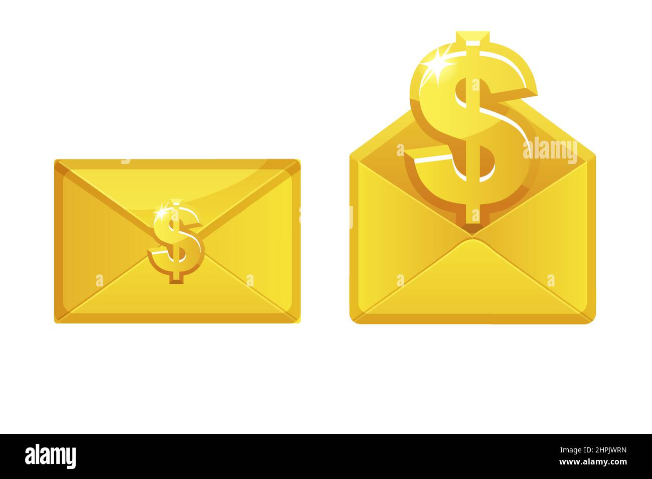 Golden envelopes with dollar sign, envelope icons isolated Stock Vector ...